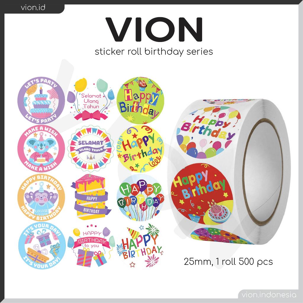 Jual VION Premium Label 500pc Sticker Roll Birthday Event Dekorasi ...