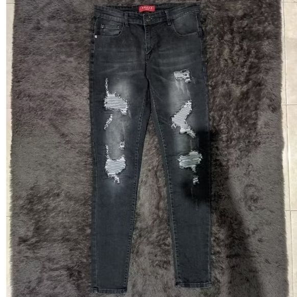 Jual Rucas S11Grey Season 11 Denim Ripped Denim Biker Leather Jeans ...
