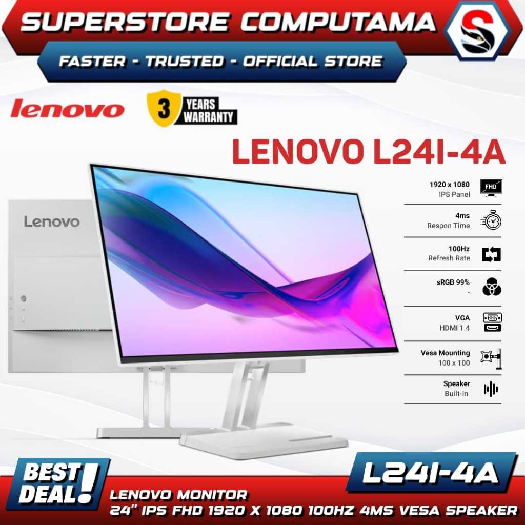 Jual Monitor LED LENOVO L24i-40 | L24i-4A 24" IPS 1080p 100Hz VGA HDMI ...