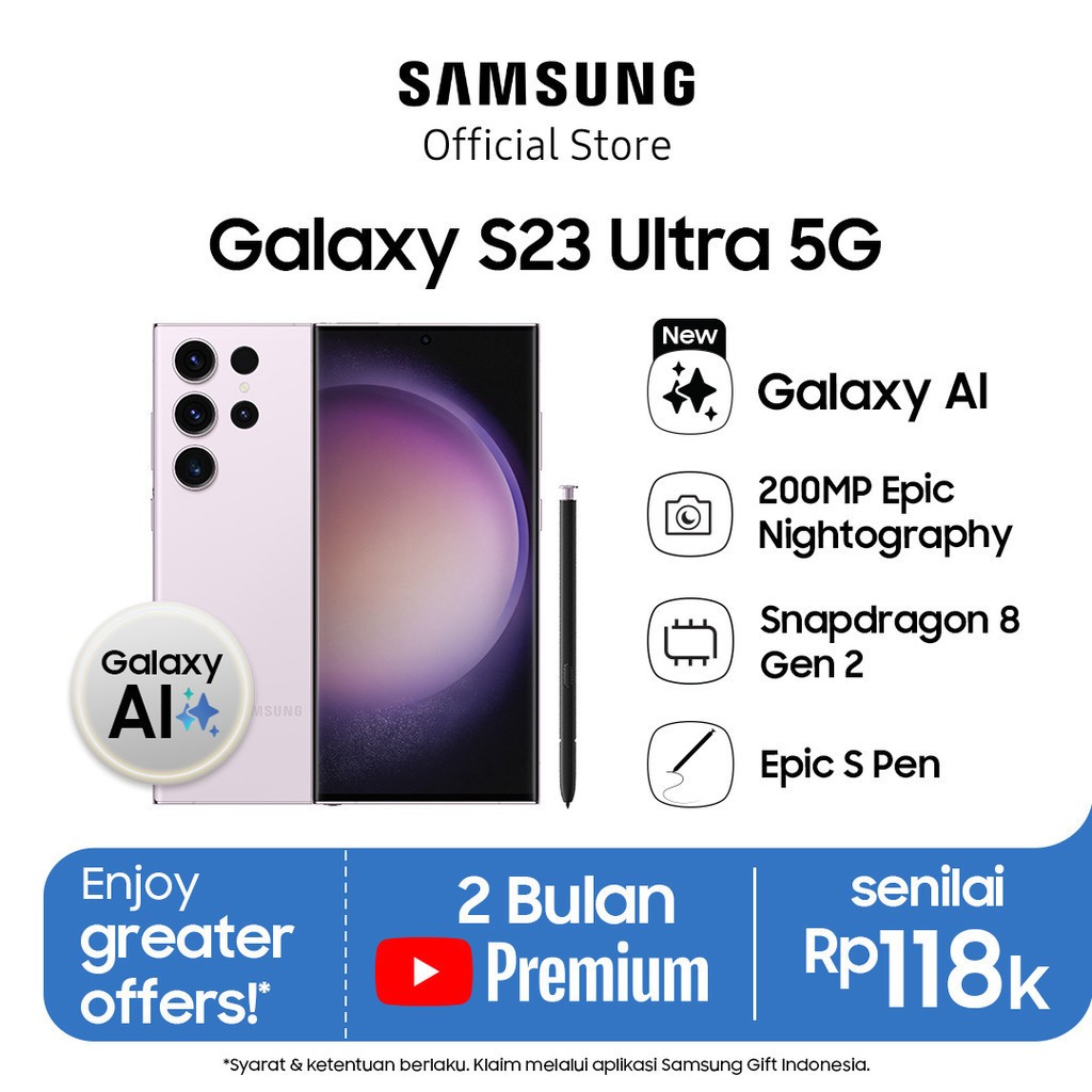 Jual Samsung Galaxy S23 Ultra 5G 12GB/512GB - Lavender, Handphone AI ...