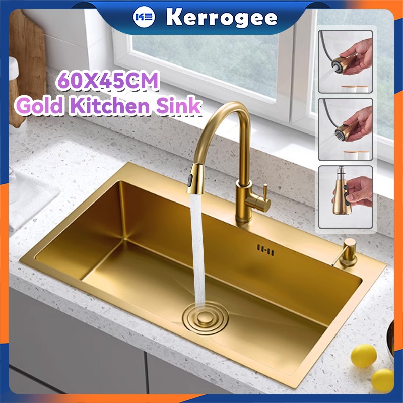 Jual ⚡Ready 60*45 Emas Kitchen Sink Stainless Modern Wastafel Sink Cuci ...
