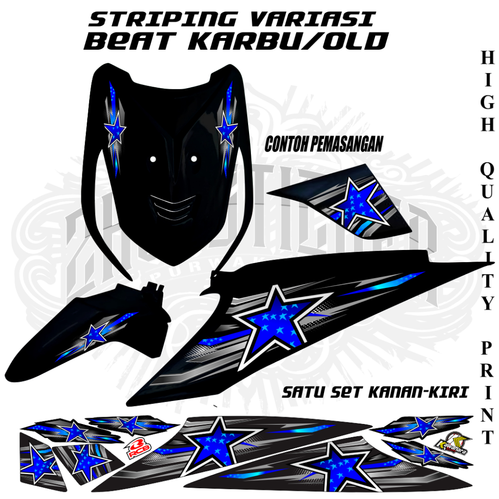 Jual stiker variasi honda beat Karbu old striping variasi motif bintang ...