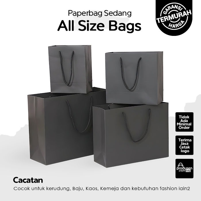 Jual (Talikur) Paper Bag Kado Warna Hitam ALL UKURAN, Papper Bag Polos Packing Baju, Kerudung ...