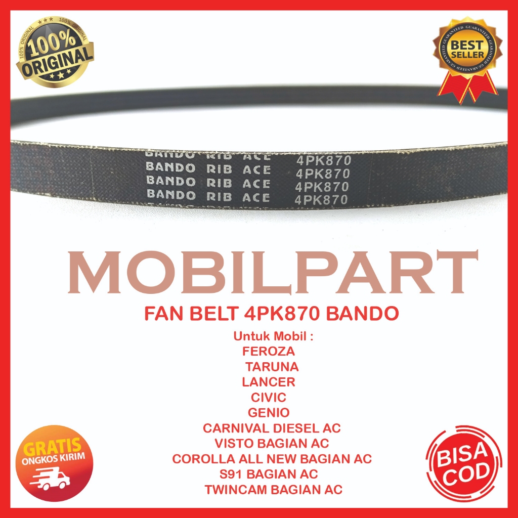 Jual FAN BELT TALI KIPAS V BELT 4PK870 BANDO TALI KIPAS 4PK 870 FAN BELT FEROZA FAN BELT TARUNA ...