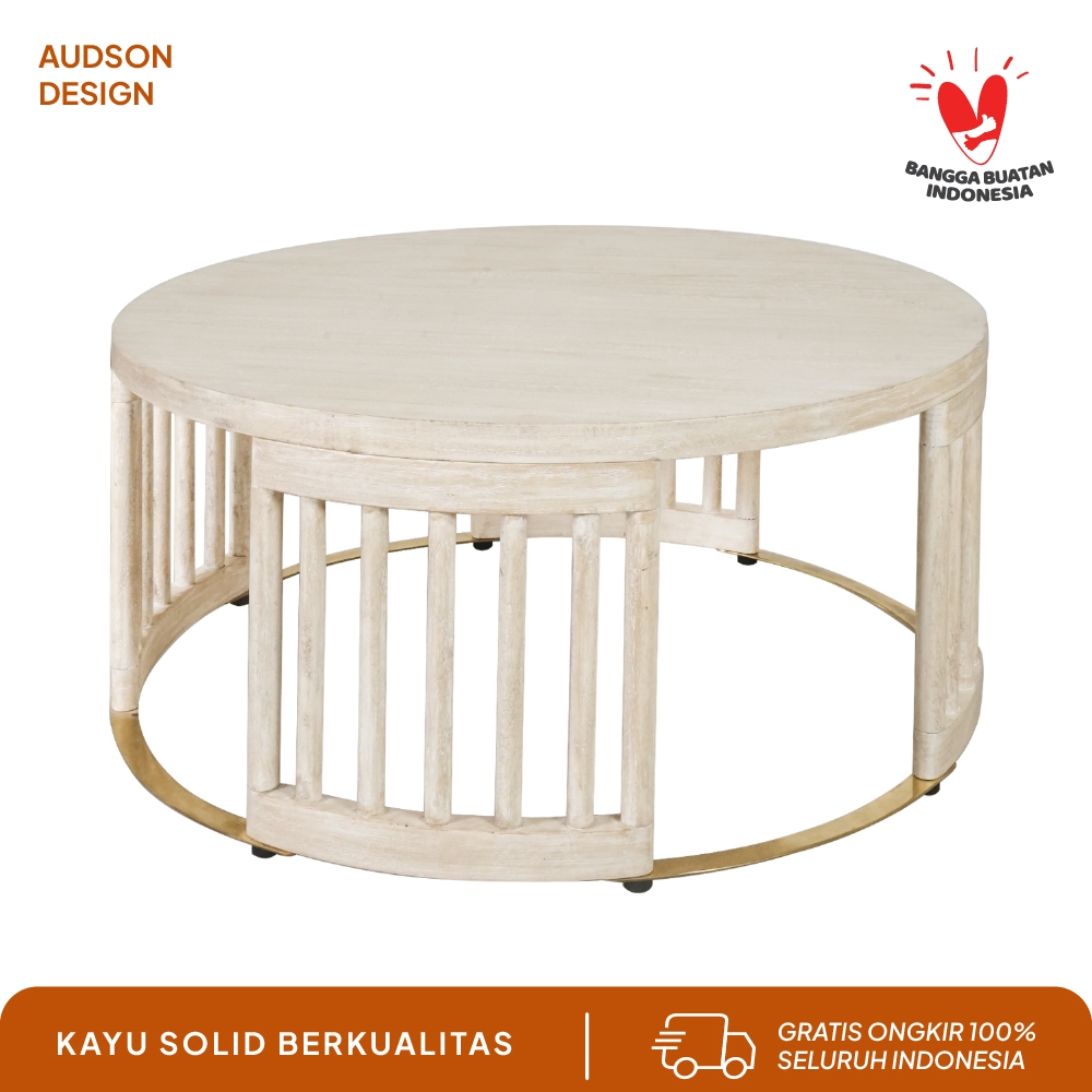 Jual Meja Kopi bulat Coffee table Kombinasi Kayu Mangga Besi kuningan ...