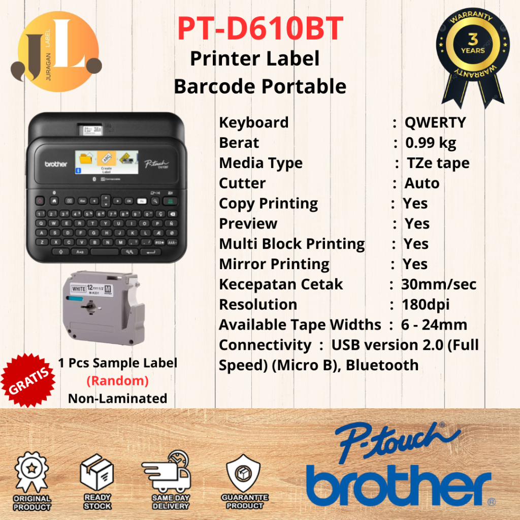 Jual Brother Printer Label PT-D610BT Barcode Portable D610 Bluetooth ...
