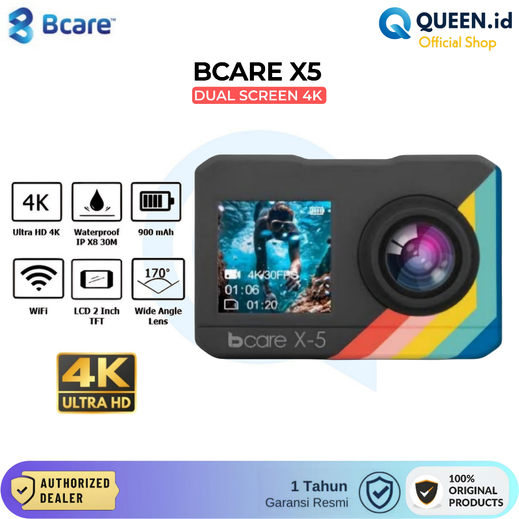 Jual Bcare X5 Action Camera 4K 16MP UltraHD WiFi / Kamera Action X-5 Dual Screen WaterProof ...