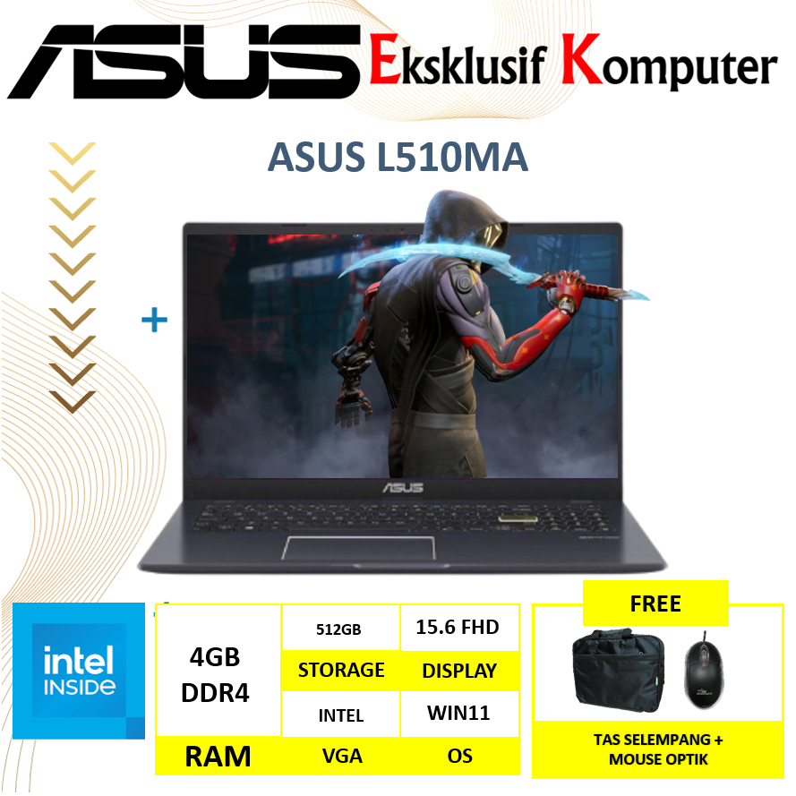 Jual Laptop Slim Asus L510MA Intel Pentium Silver N5030 Ram 4GB 512GB ...