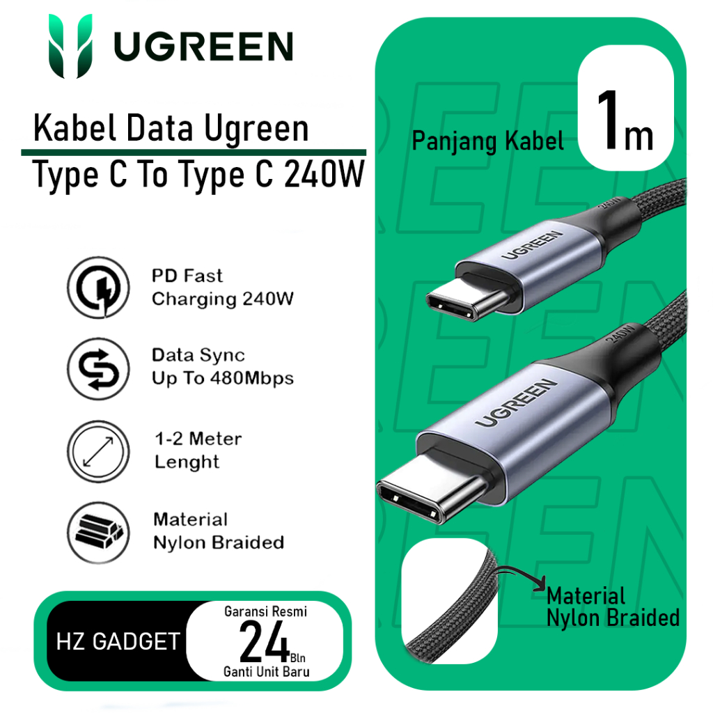 Jual UGREEN Kabel Data USB C To Type C 240W Nylon Braided 1m/2m ...
