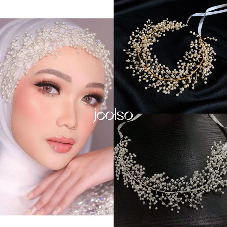 Jual Headpiece kawat lentur tiara mutiara full murtiara mix kawat gold Murah | Shopee Indonesia