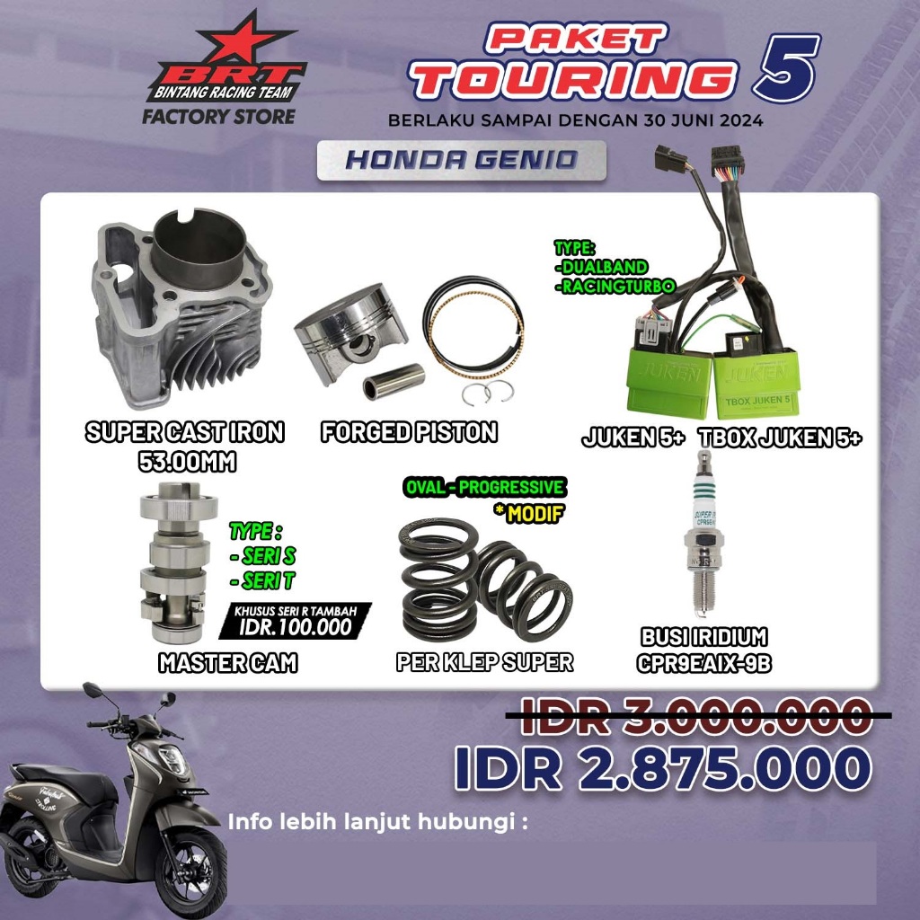 Jual PAKET TOURING 5 GENIO / ALL NEW BEAT BORE UP 130 CC BRT - BLOK ...