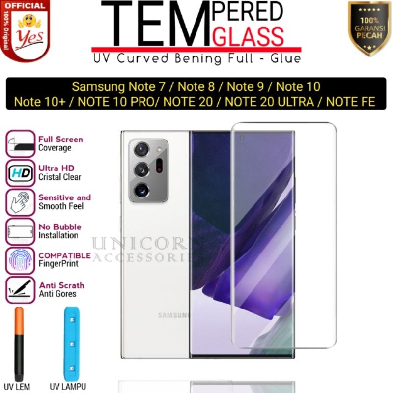 Jual UV Curved Samsung NOTE 7 8 9 10 Pro Note 20 Ultra 10+ FE Tempered Glass Full Cover Full ...