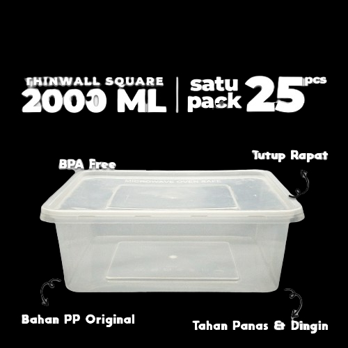 Jual Thinwall 2000ml Square Food Container ISI 25 PCS Tebal Tahan Panas ...