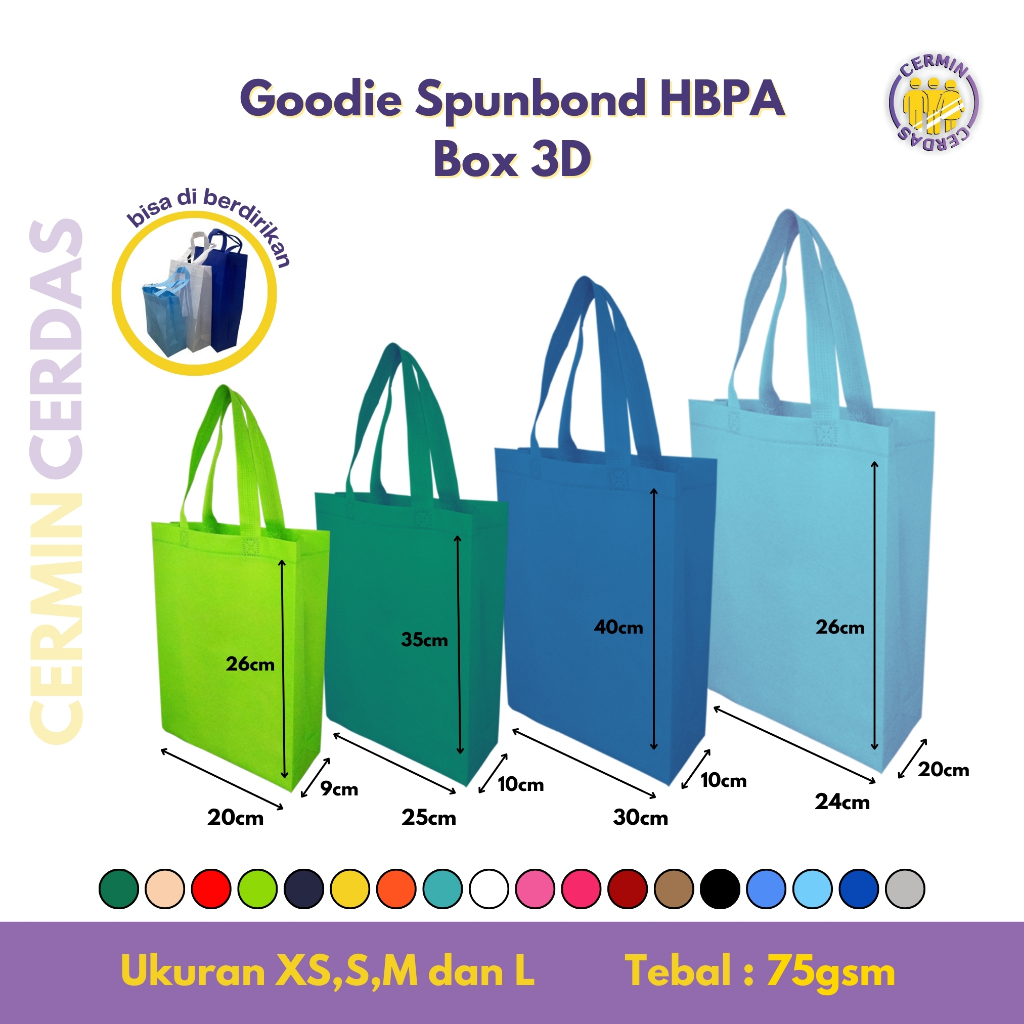 Jual Tote Bag Goodie Spunbond HBPA Tas Box 3D 20x26 25x35 30x40 24x26 ...