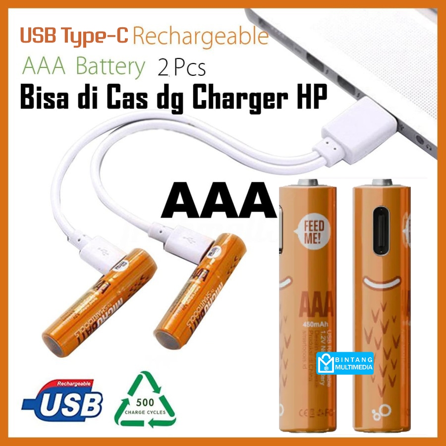 Jual 2pcs Smartoools Baterai AAA Batre Cas isi Ulang USB Type-C Batrai ...
