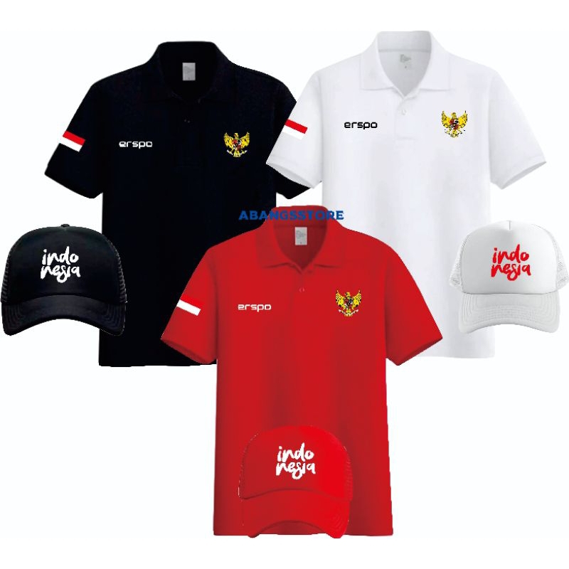 Jual Kaos Polo berkerah timnas Indonesia full sablon Free topi jaring ...