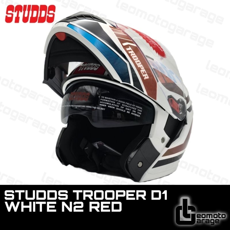 Jual HELM STUDDS TROOPER D1 HELM MODULAR WHITE N2 RED | Shopee Indonesia