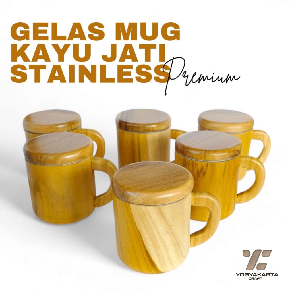 Jual Gelas Mug stainless Kayu Jati premium gelas cangkir Kopi aestethic ...