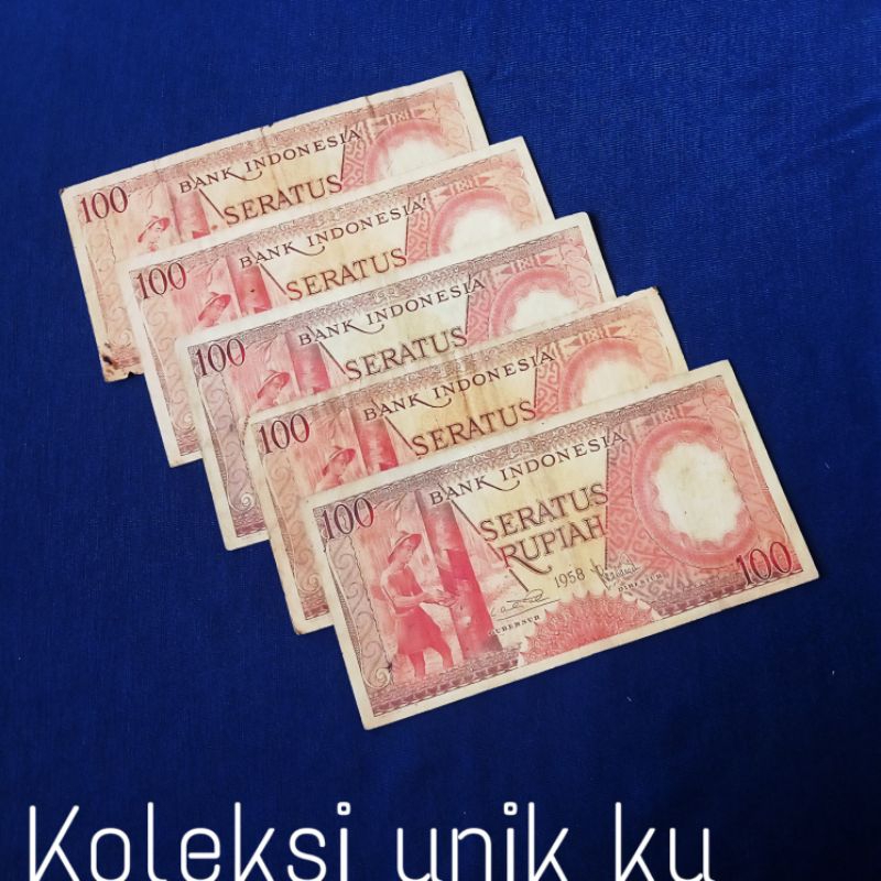 Jual UANG 100 RUPIAH 1958 PAKET 5 LEMBAR | Shopee Indonesia
