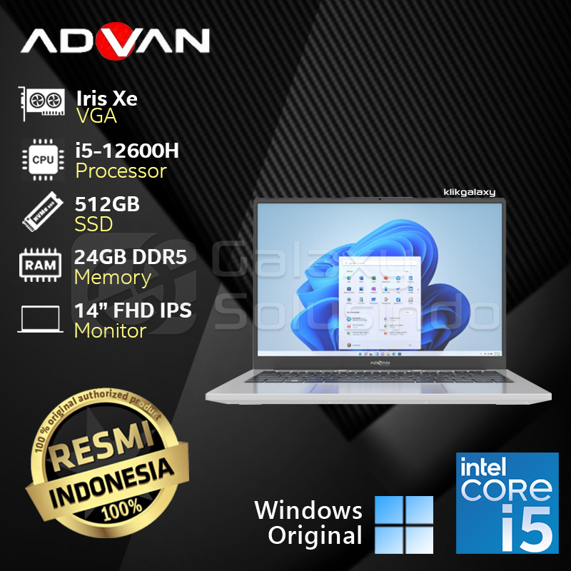 Jual ADVAN WORKPLUS Intel Core i5-12600H 512GB SSD 24GB RAM Intel Iris ...