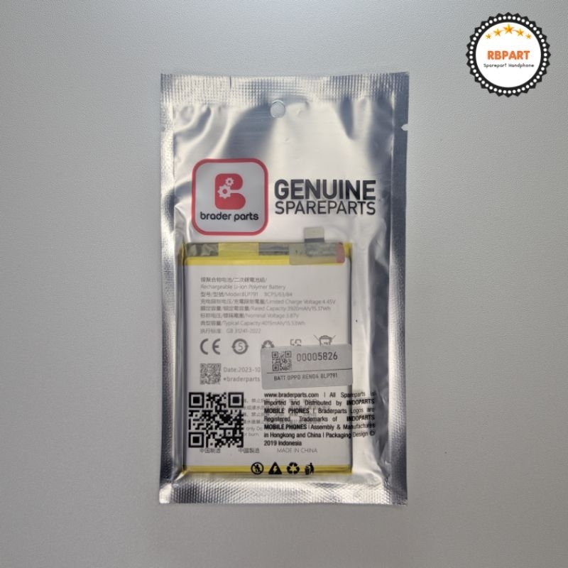 Jual Battery ORIGINAL Braderparts Oppo Reno 4 BLP 791 | Shopee Indonesia