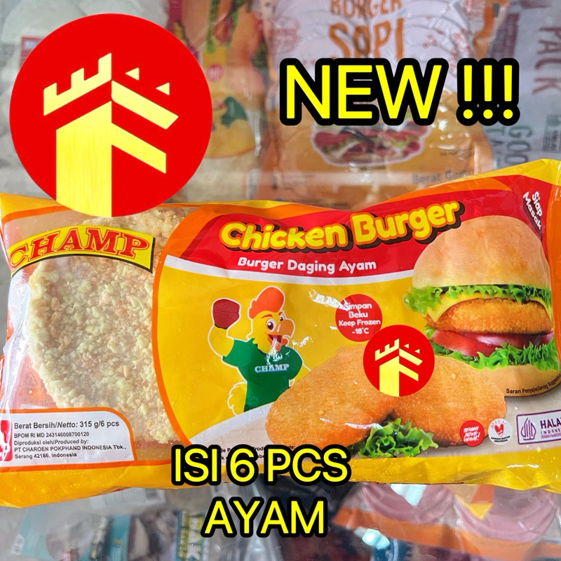 Jual CHAMP BURGER DAGING AYAM CHICKEN BURGER 315 GR | Shopee Indonesia