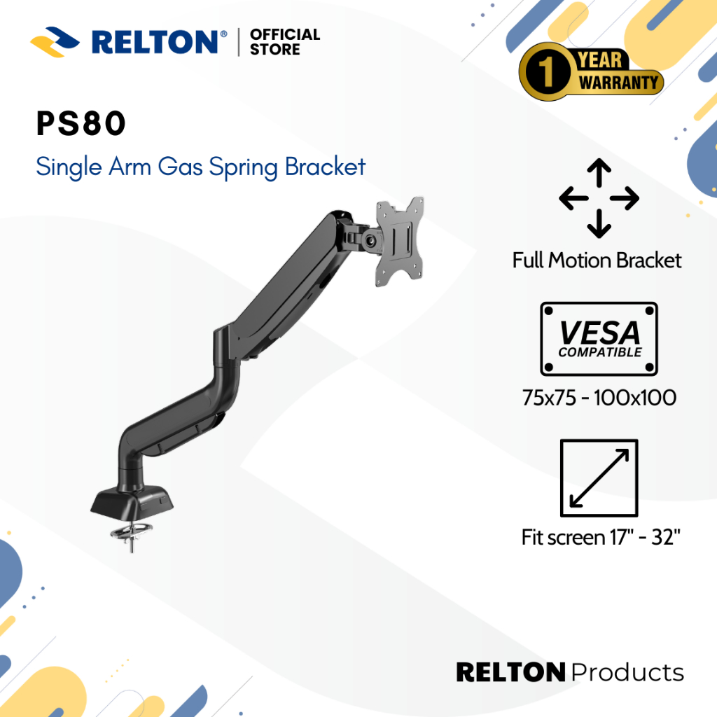 Jual Bracket Monitor LED 17"-32" Single Arm Gas Spring PS80 Tilt ...