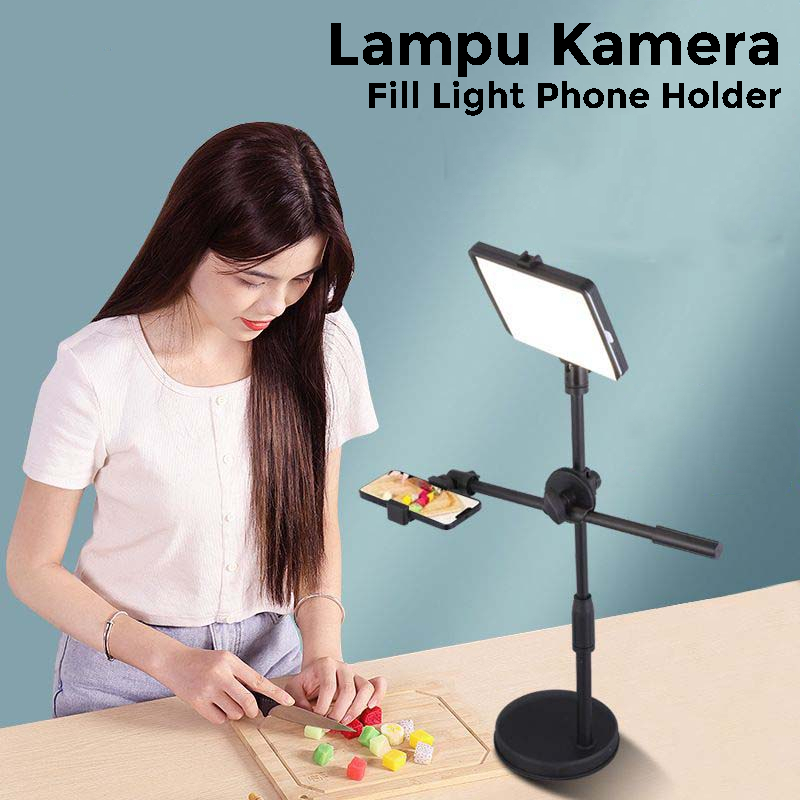 Jual Overhead Phone Stand + Led Kamera Fill Light Tripod Konten Kreator Video Streaming untuk ...