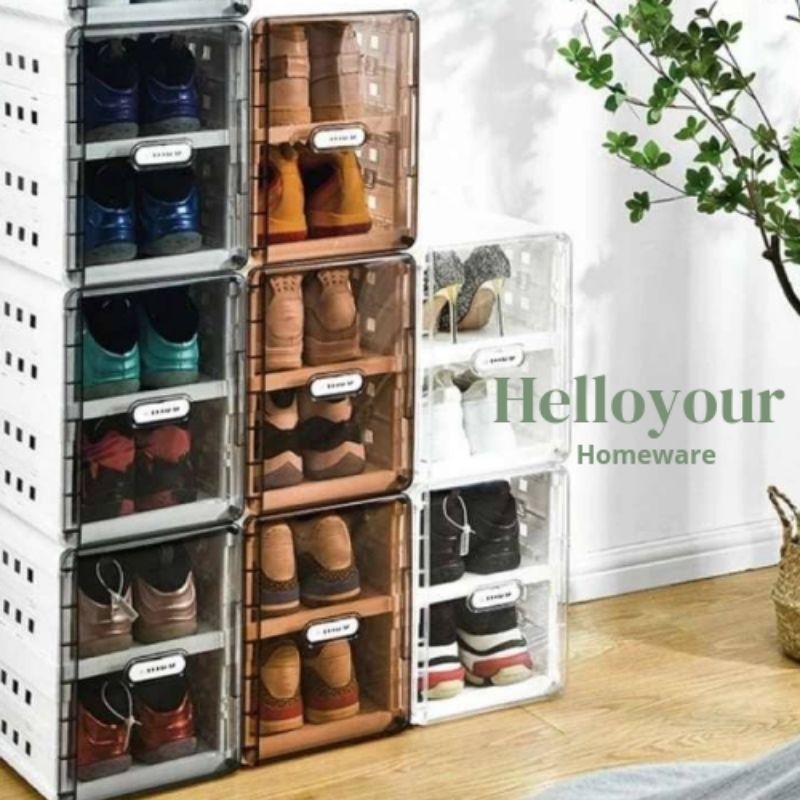 Jual Kotak Sepatu Lipat Portable Box Sepatu Organizer Dapat Ditumpuk ...