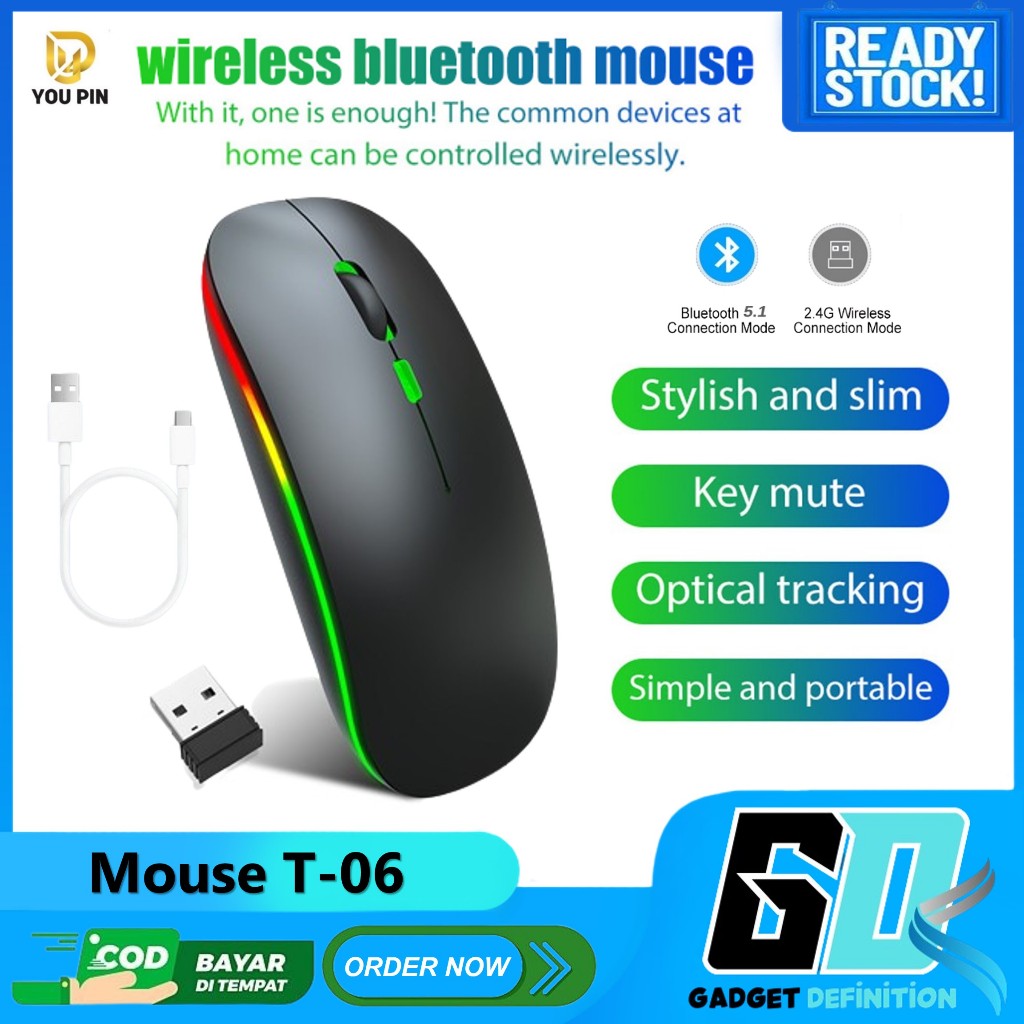 Jual YOU PIN Mouse Wireless Rechargeable Led RGB 2.4G+ Bluetooth 800/1200/1600DPI 2Mode led For ...