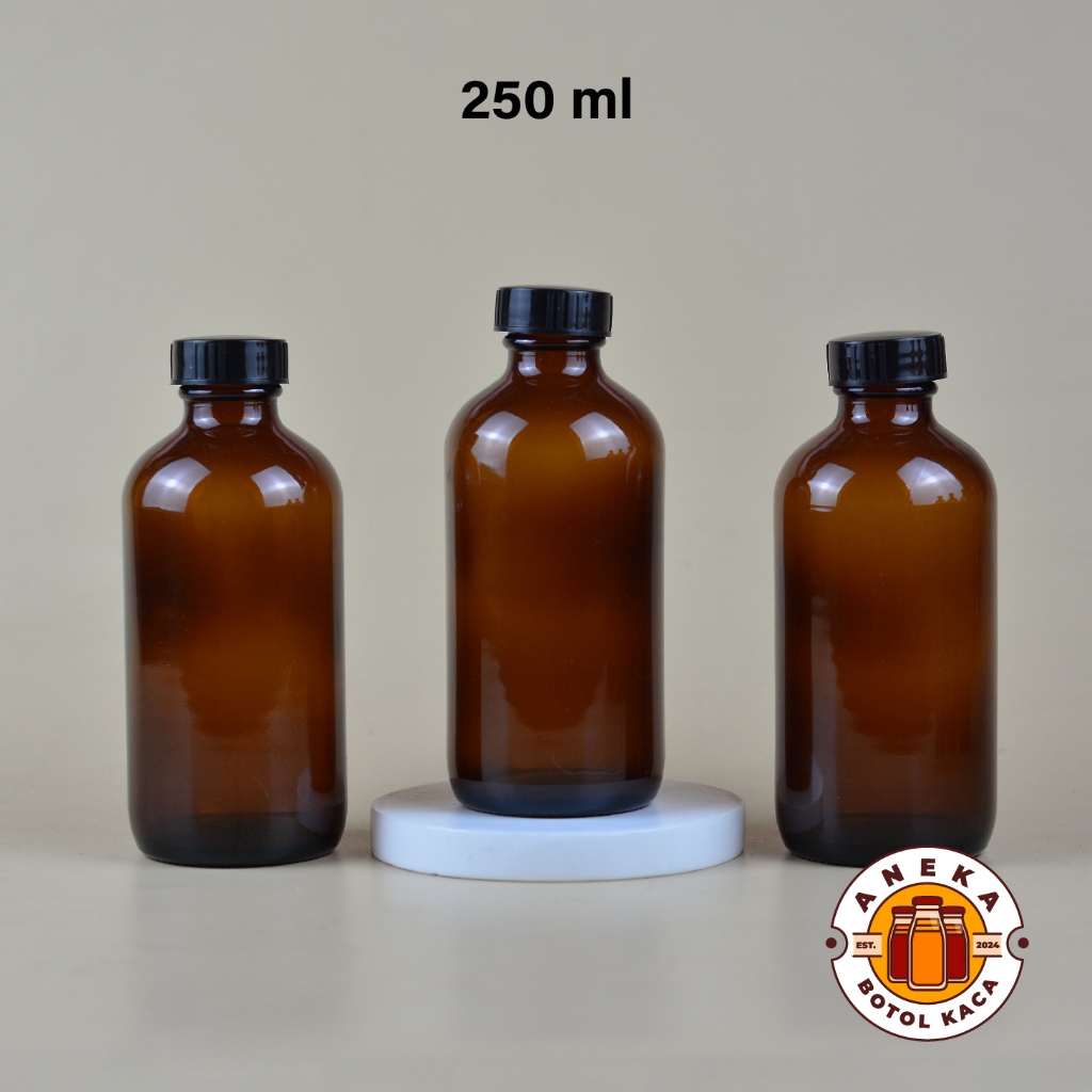Jual Botol Kaca 250ml Amber Botol Kaca Coklat Tutup Hitam Pneumatic Minuman Beverage Susu Juice ...