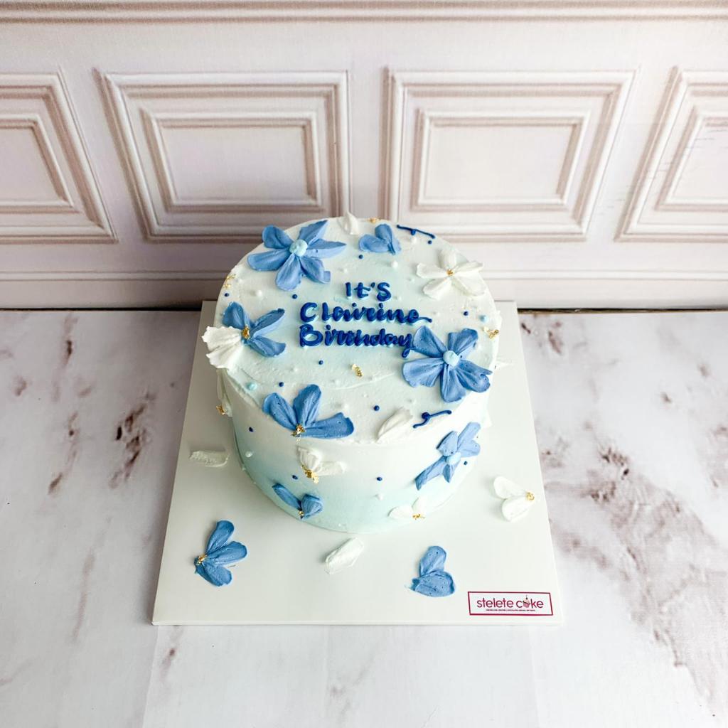 Jual Kue Ulang Tahun/Birthday Cake/Kue Ultah Tema Bunga Biru/Flower ...