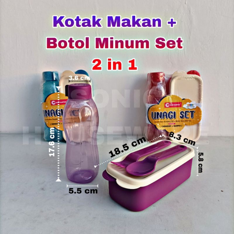 Jual Kotak Makan Segi 500 ML Botol Minum Bulat 350 ML Set Anak Lunch Box Water Bottle Wadah ...