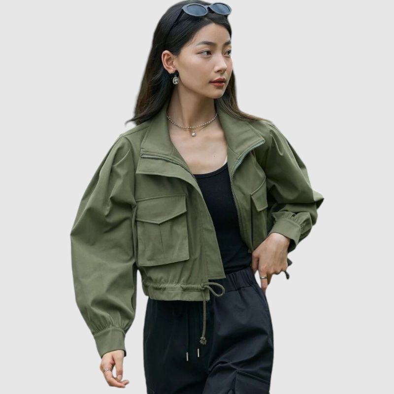 Jual Amelo - JAKET WANITA CROP ARMY BAHAN DRILL KOREA STYLE | Shopee ...