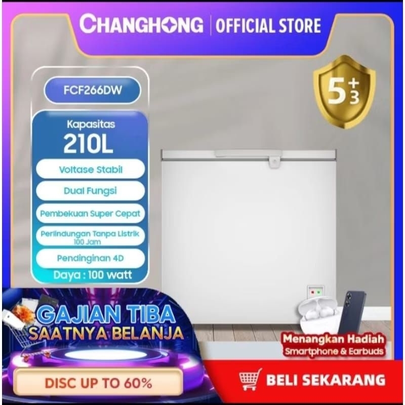 Jual CHANGHONG FCF266DW BOX FREEZER/CHEST FREEZER 210 LITER FCF266DW ...