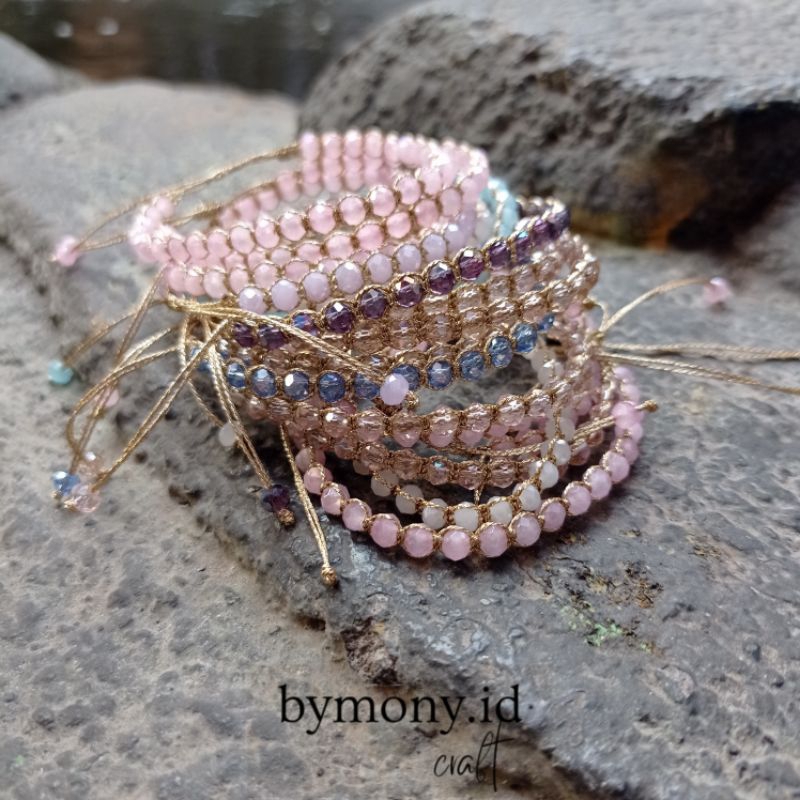 Jual 4mm || Glass beads Bracelet Macrame || Gelang Macrame crystal ...