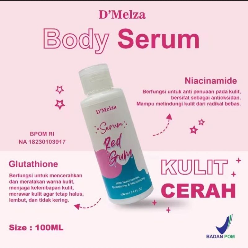 Jual Body Serum Red Gum D'Melza 100ml Serum Badan Mencerahkan kulit ...