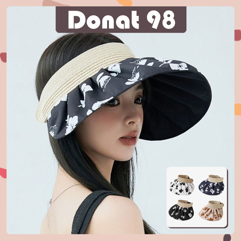 Jual Donat - Topi Visor Lipat Motif Flower Summer Hat Pantai Fashion Pelindung Sinar Matahari ...