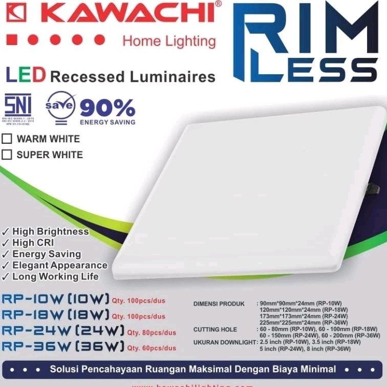 Jual LAMPU LED PANEL DOWNLIGHT RIMLESS (Ukuran 8inchi) KAWACHI 36WATT ...