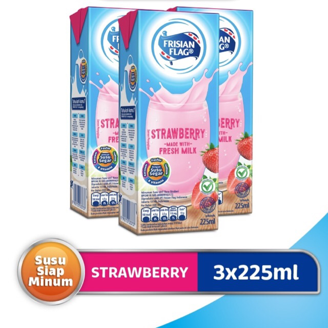 Jual Frisian Flag Susu UHT Strawberry 3 x 225 ml (3pcs) | Shopee Indonesia