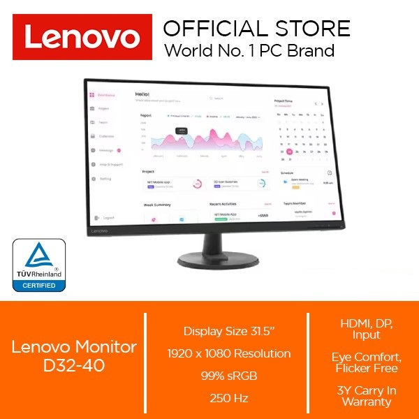 Jual [READY] Lenovo Monitor D32-40 66FCGAC2WW Raven Black 31.5" FHD VA ...