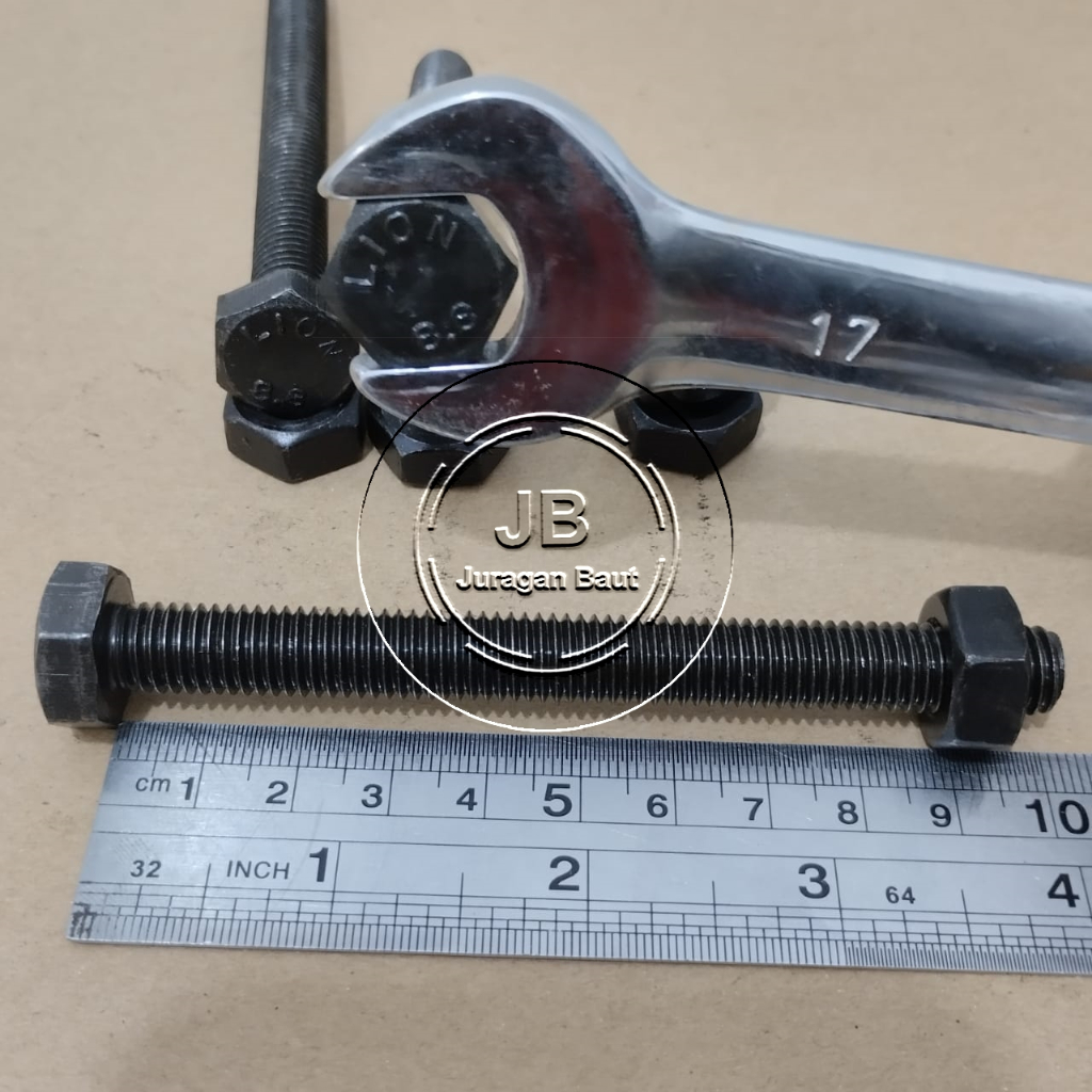 Jual BAUT MUR BAJA M10 X 100 FULL DRAT PANJANG 10CM KUNCI 17 10 CM BAUD HTB GRADE 8.8 HITAM ...