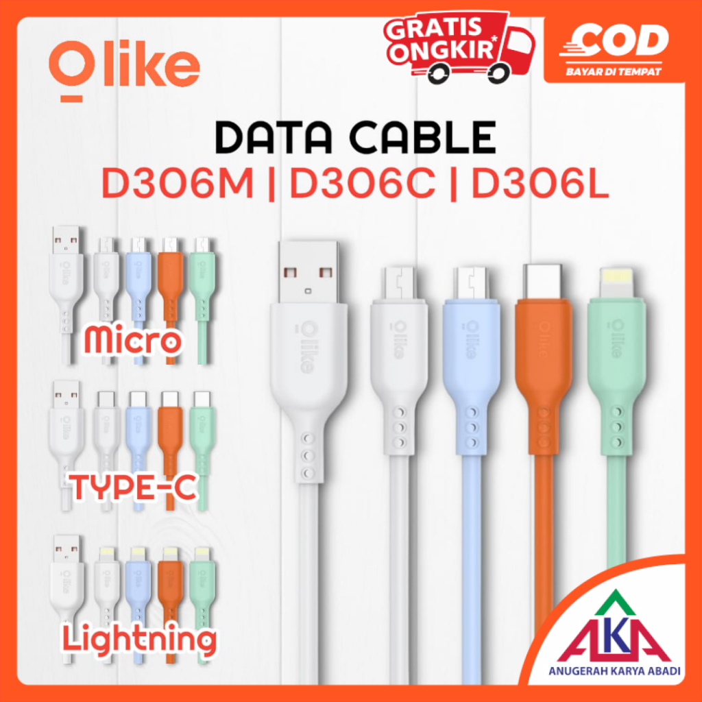 Jual OLIKE Kabel Data Charger D306M / D306C / D306L Micro USB / Type C ...