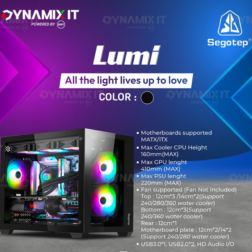 Jual [+palet kayu] Black / White Segotep LUMI Tempered Glass m-ATX PC ...
