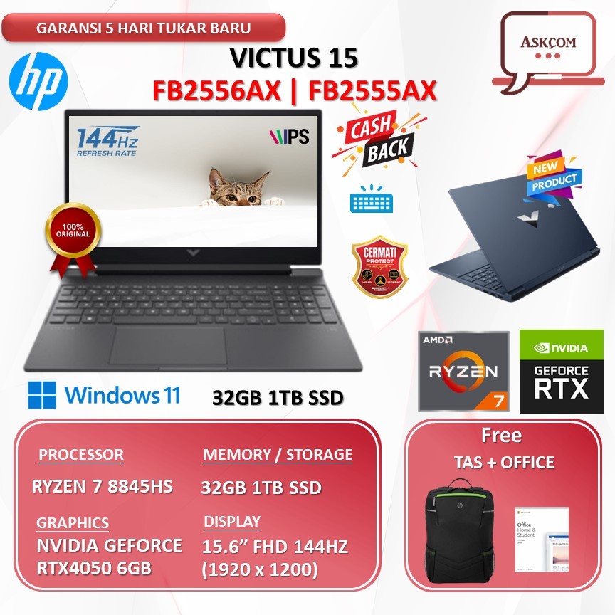 Jual HP Victus 15 RYZEN 7 8845HS RTX4050 6GB | 32GB 1TB SSD W11 OHS21 ...