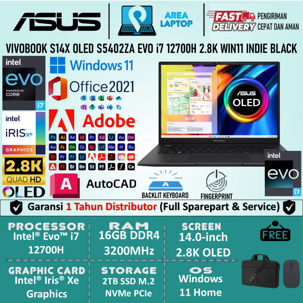 Jual Laptop Premium ASUS VivoBook S14X OLED S5402ZA Evo i7 12700H 16GB ...