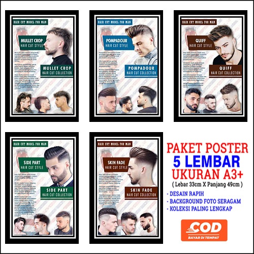 Jual Poster Barbershop - Paket 5 Lembar - Poster Model Rambut Pria ...