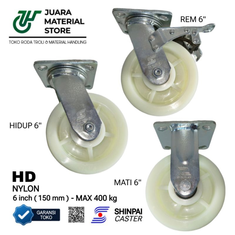 Jual Roda Troli 6 Inch 150 mm Nylon High Strength Ball Bearing Plate ...