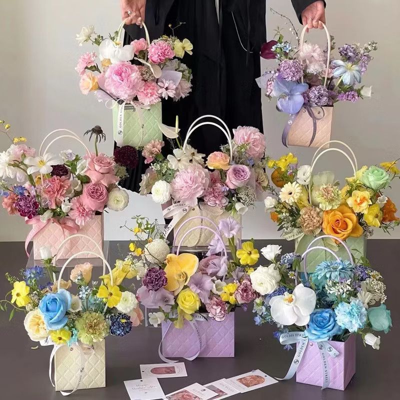 Jual Flower Packing Paper Bag Trape Emboss Bloom Box Bouquet Handbag ...