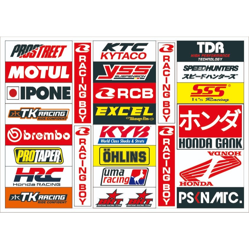 Jual sticker racing Vol. 1 bahan vynil susu tahan air ukuran A4 ...